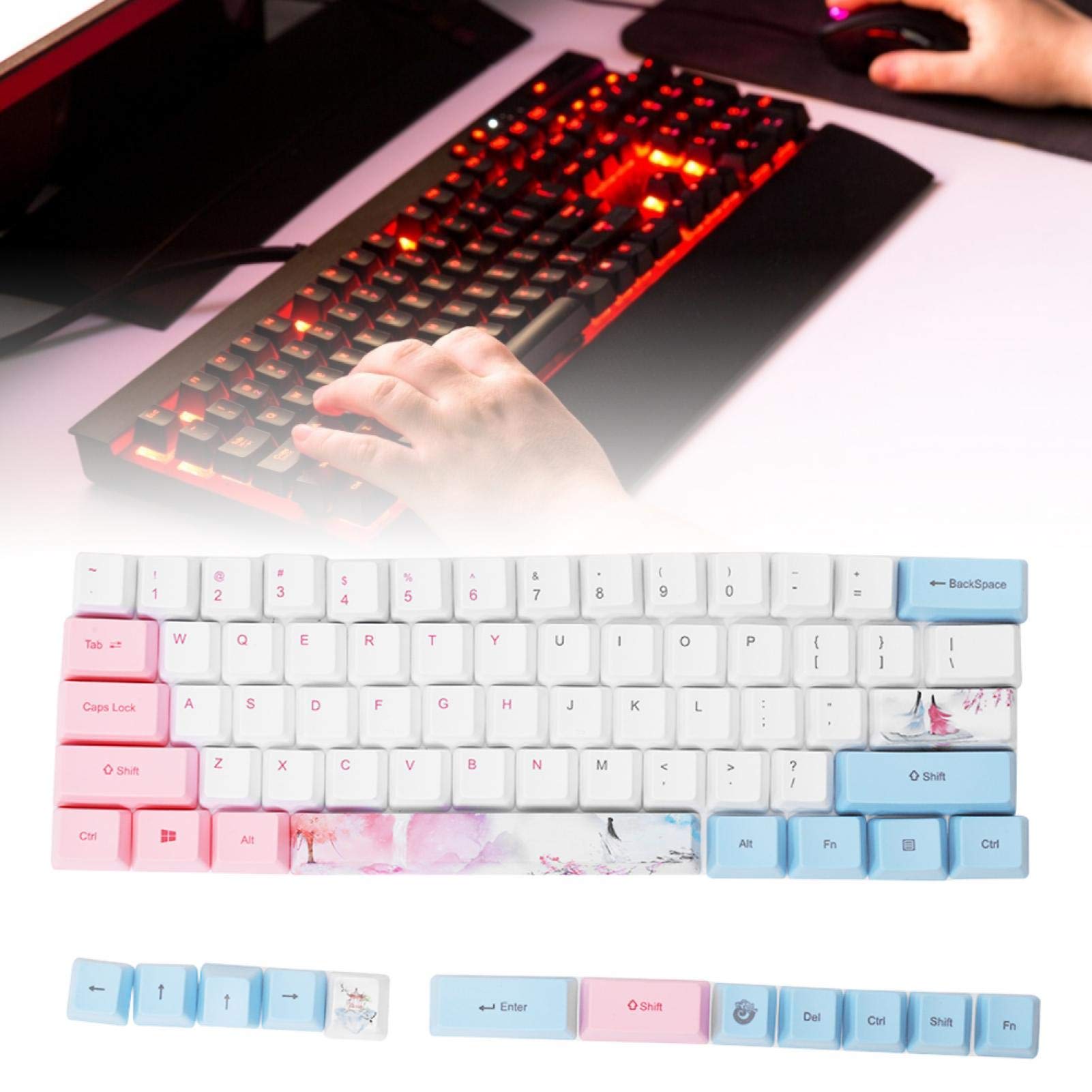Richer-R PBT Keycaps Set, 73PCs Sublimation Keycaps PBT Mechanical Keyboard Accessory Five-Faced Dyed Anime Style, for MX Switches Mechanical Gaming Keyboard(73 keycap)