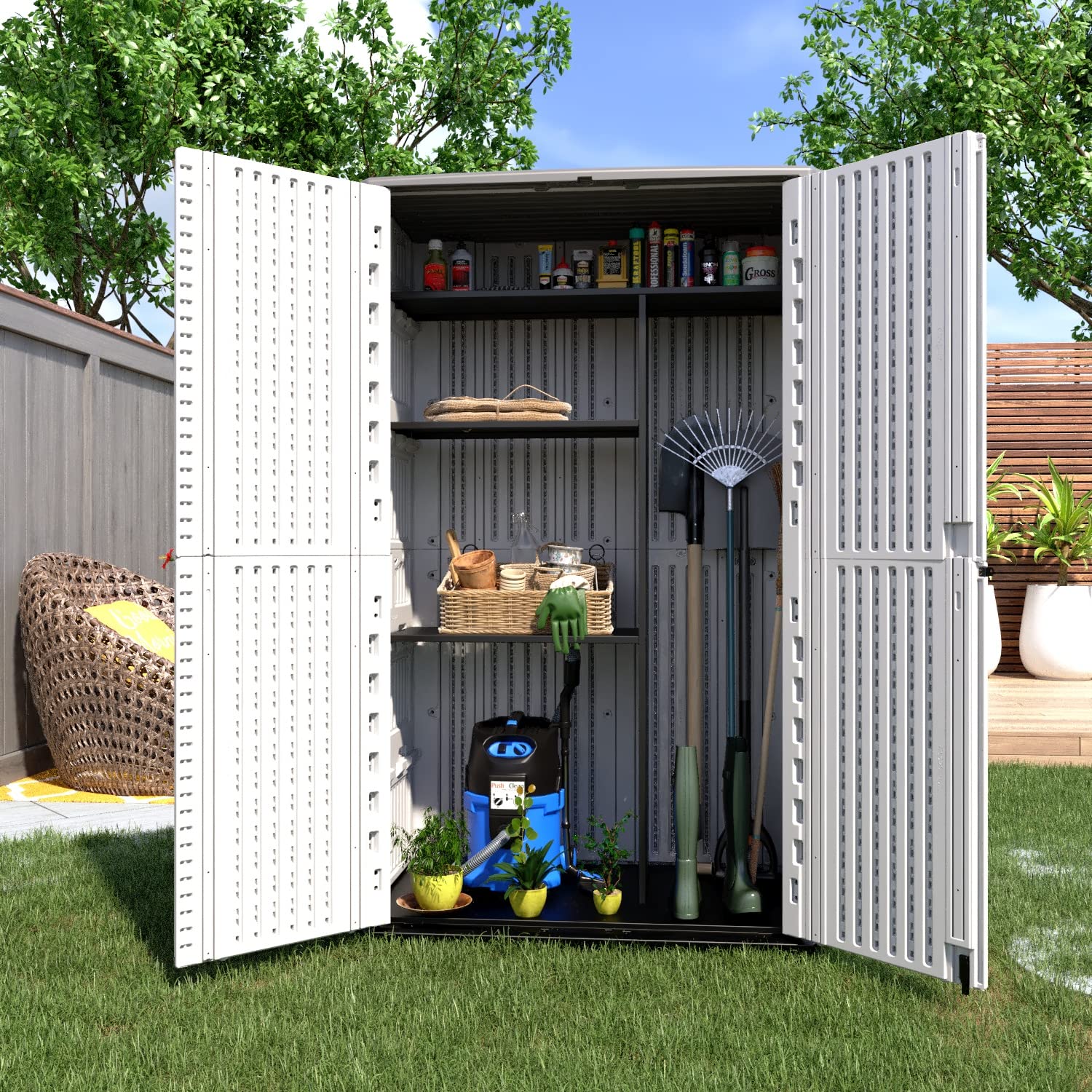 KINYING Metal Laminate Shelving Kit Vertical Storage Cabinet, with Screw and Nuts, 68” x 46” x 15”(Color: Black)