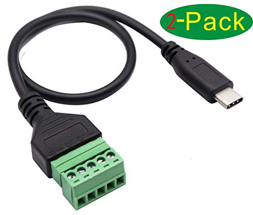 zdyCGTime Type C USB Screw Terminal Block Connector Cable 2.0 Type C USB Male Plug to 5 Pin Way Female Bolt Screw with Shield terminals Pluggable Type Adapter Connector Converter Cable(30CM2Pack Male