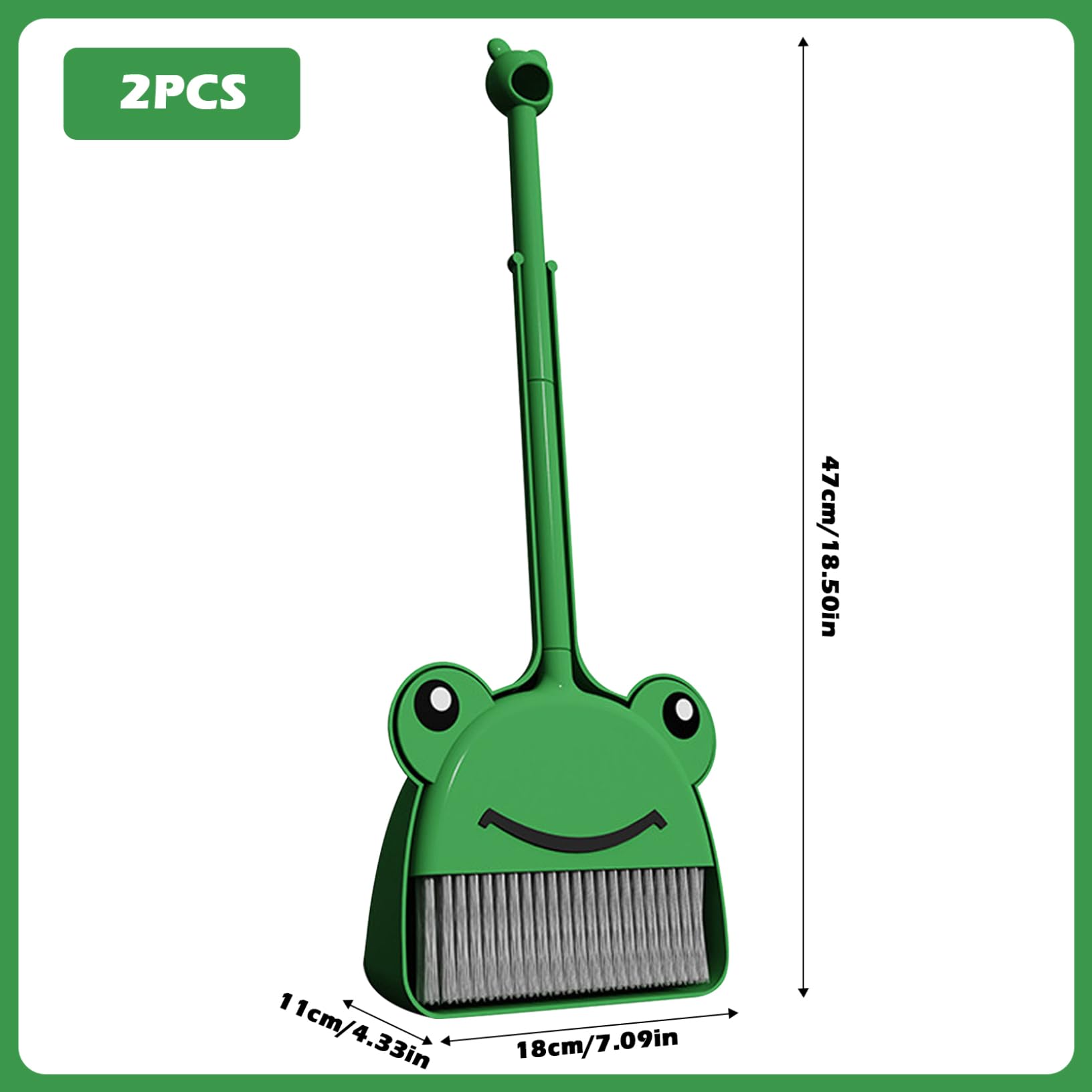 KUYYFDS Kids Cleaning Set Broom and Dustpan Set 2Pcs/Set PP Cute Cartoon Frog Pattern Toddler Broom Odor-Free Hanging Smooth Handle Washable PET Brush Kids Broom for Home Kindergarten