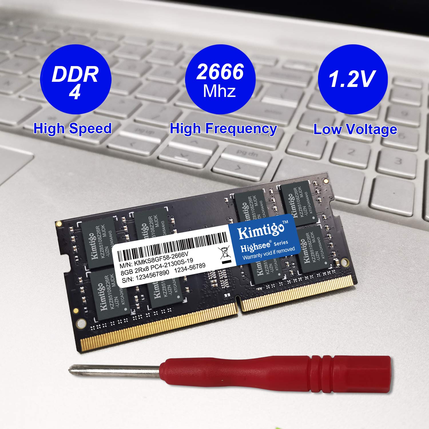 Kimtigo DDR4 16GB Laptop Dram 2666MHz (PC4-21300) CL19 (Compatible with 2400MHz or 2133MHz) 1.2V Notebook (SODIMM) RAM Non-ECC Unbuffered Single Rank 260 Pin PC Computer Memory Module Upgrade