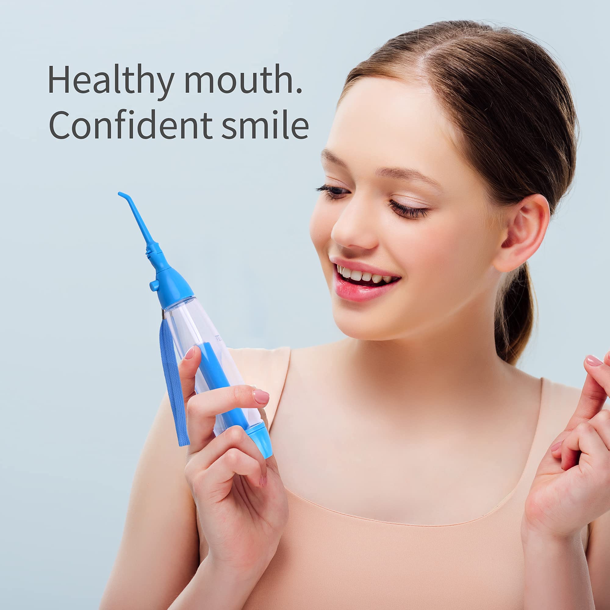 Water Dental Flosser Non-Electric Portable Affordable, Oral Irrigator Cordless Manual Air Pressure Simple Operation, for Home and Travel Blue