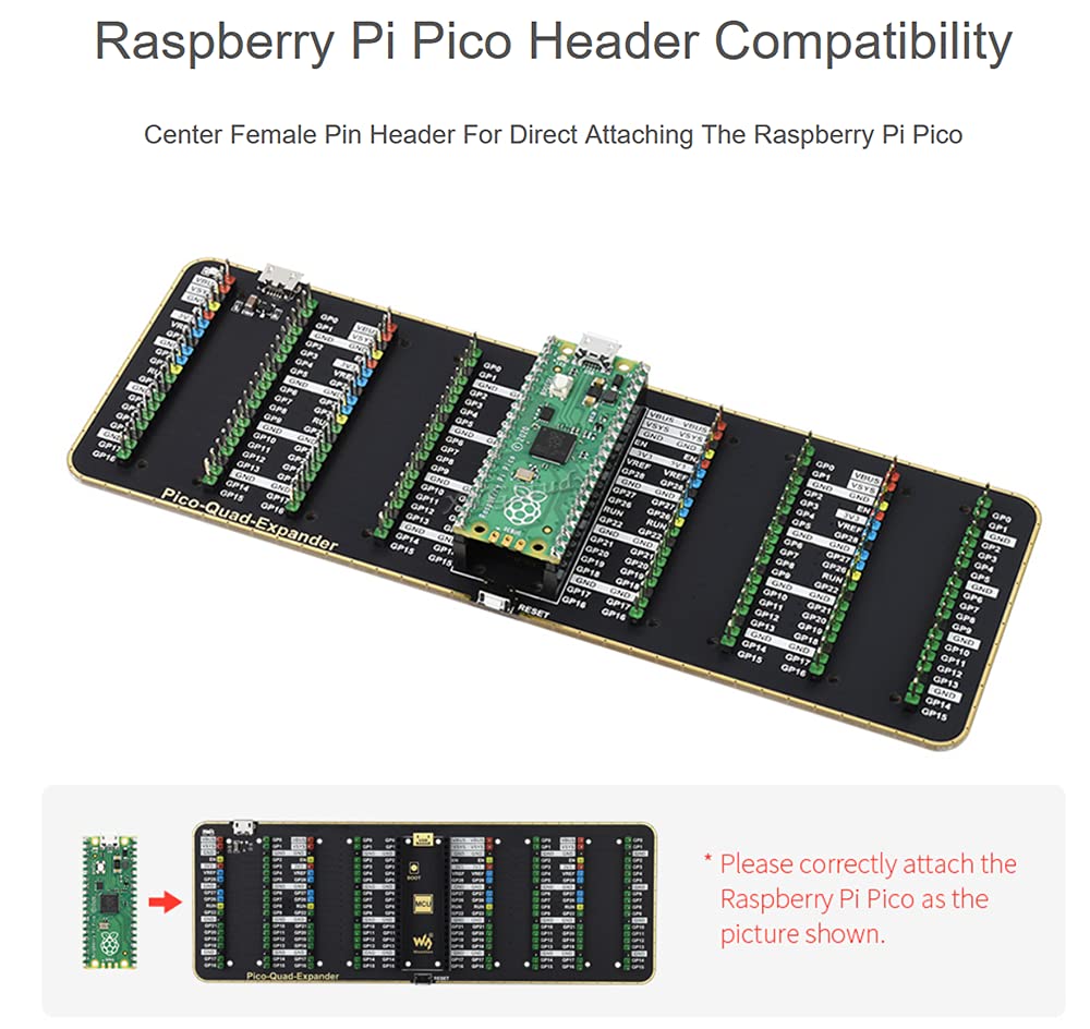 Quad GPIO Expander for Raspberry Pi Pico for Connecting More Expansion Modules Four Sets of Male Headers USB-Powered Support @XYGStudy (Pico-Quad-Expander)