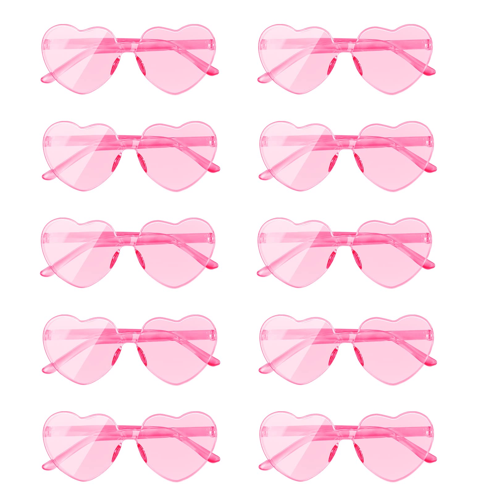 AEAHALY 10 Pairs Pink Heart Sunglasses Bulk for Women and Kids, Rimless Heart Shaped Sunglasses Bulk Women, Pink Heart Glasses Effect Bachelorette Bride Party Favor