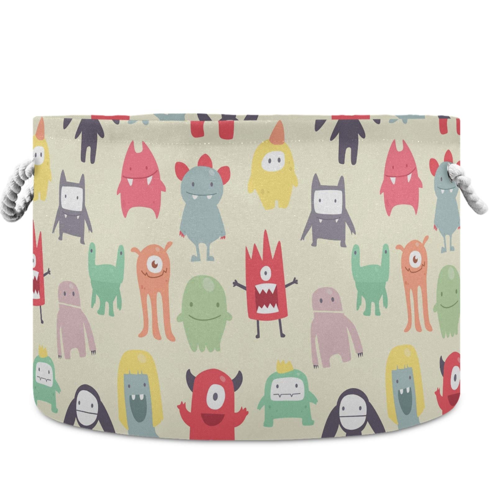 visesunny Collapsible Large Capacity Basket Cute Monster Colored Patterned Clothes Toy Storage Hamper with Durable Cotton Handles Home Organizer Solution for Bathroom, Bedroom, Nursery, Laundry,Closet