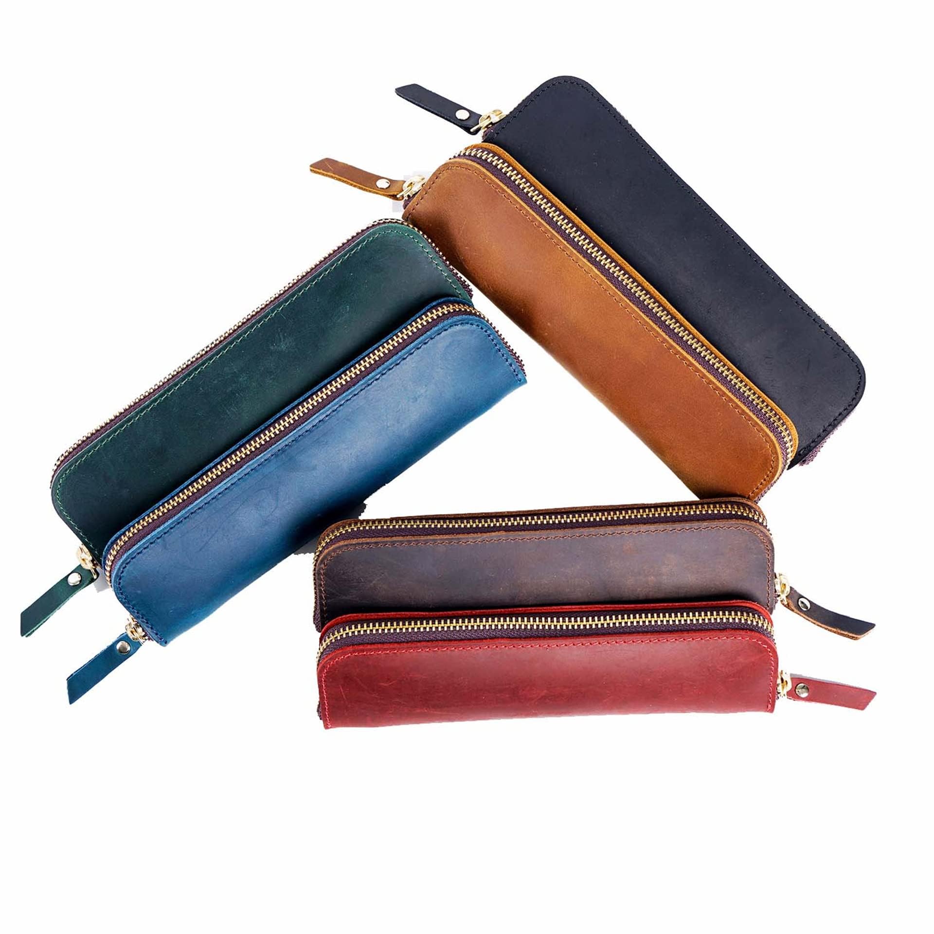 AIGUONIU Retro Leather Retro Stationery Box Pencil Case Coin Purse Pen Case Storage Bag (Brown)