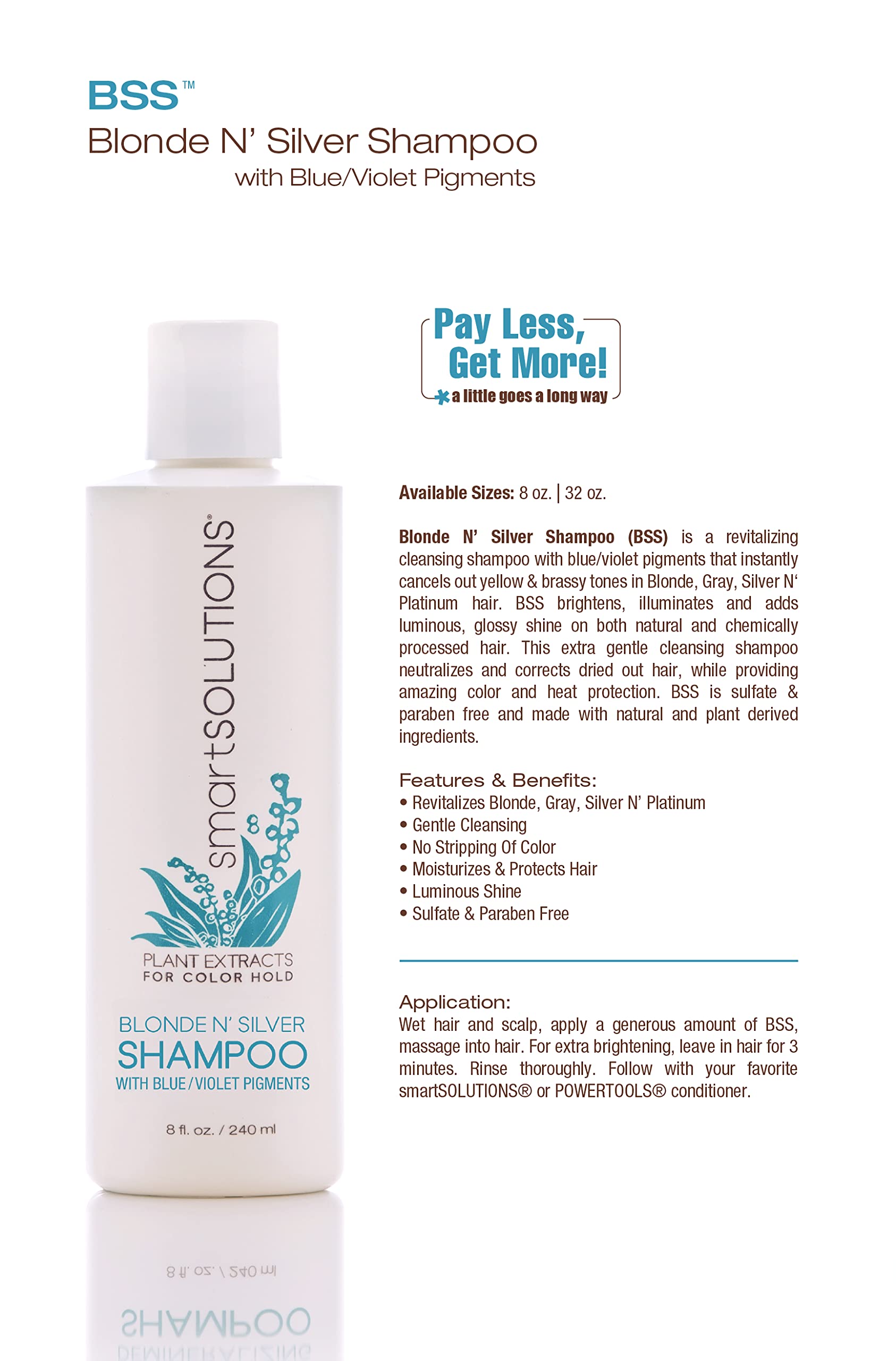 smartSOLUTIONS Blonde N' Silver Blue/Violet Pigment Shampoo for Toning Yellow/Brassy Blonde, Grey, Silver, and Platinum Hair, 8 oz