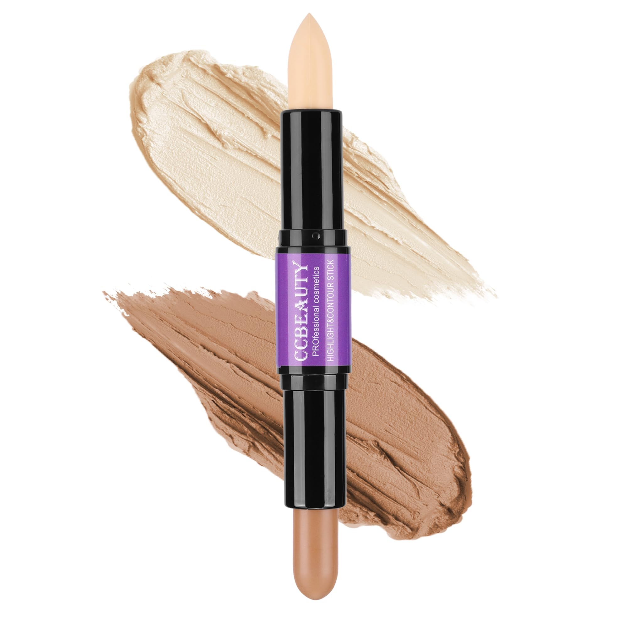 CCbeauty 2-IN-1 Contour Stick Makeup,Cream Dual-Ended Highlight Contour Stick, Highlighting & Contouring Kit, Bronzer and Highlighter Sticks for Face Shaping Makeup, Long Lasting & Waterproof