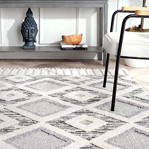 nuLOOM Theola Geometric High-Low Shag Area Rug, 3' x 5', Grey