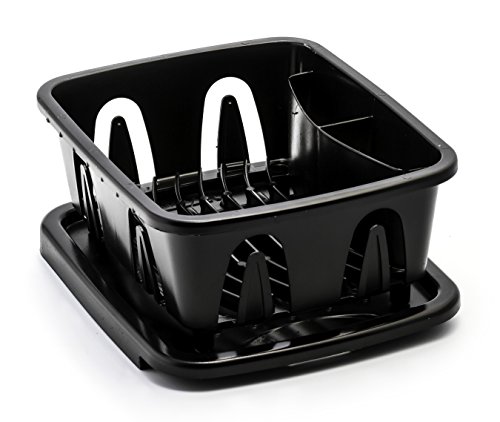 Camco Mini Dish Drainer and Tray | Fits RV Sinks and Small Counter Spaces | Durable Heavy-Duty Construction | (43512) , Black