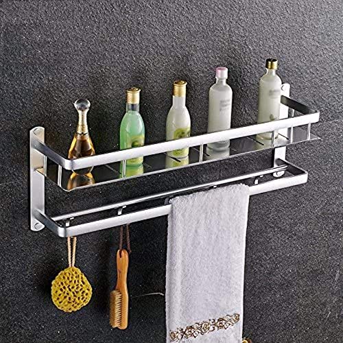SilteD Shelf Space Aluminum Bath and Kitchen Towel Rack Multifunctional Shelf with Double Towel Rails Mounted on The Wall Tower Hanger/40Cm