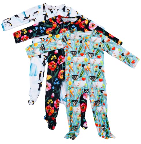 Jade&Kai Bamboo Footie Pajamas | Naptime n' Noodles | Soft and Stretchy | Gentle on Skin | Zipper Closure | Multiple Sizes (0-3mo)