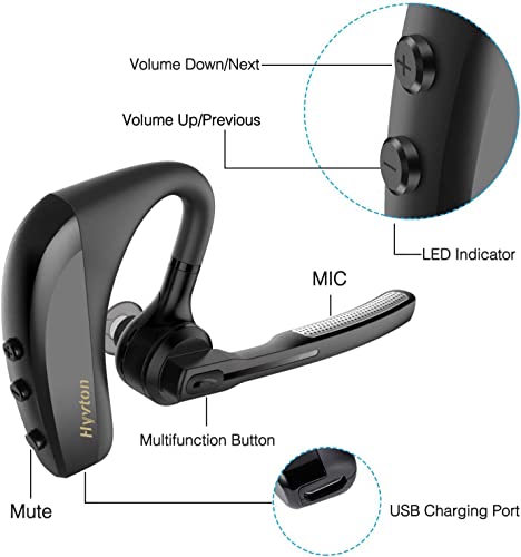 Hyvtom (New Version) Bluetooth Headset,Wireless Business Headphone,in-Ear Earbud with Mic,Compatible with iPhone Android Cell Phones, Hands Free Noise Cancelling Earphone for Driving,Running