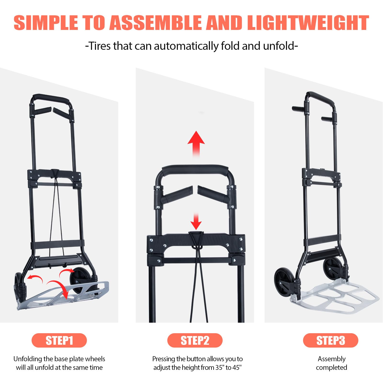 Nellyke Hand Truck Dolly Foldable,330LB Capacity Aluminum Folding Hand Cart,Heavy Duty Hand Truck Foldable Dolly with Swivel Handle,Folding Dolly Trolley with TPR Wheels for Moving