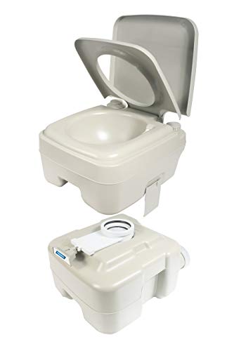 Camco Portable Toilet | Ideal for Camping, RVing, Boating, Road Trips and Other Recreational Activities | 5.3 Gallons, Gray (41541)