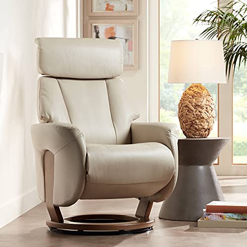 Benchmaster Augusta Taupe Faux Leather Swivel Recliner Chair Modern Armchair Comfortable Manual Reclining Footrest Adjustable Upholstered for Bedroom Living Room Reading Home Relax Office