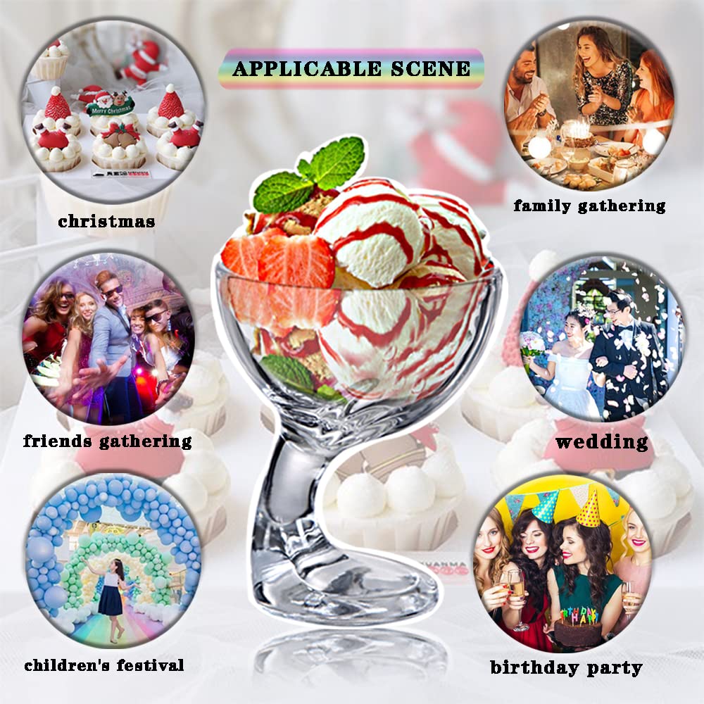 AEFPOYMXU Glass Dessert Cups set 4 Serving Bowls Ice Cream Sundae Punch Candy Snack Christmas Plates Small Appetizer Cute Salad Mini Bar Supplies Dish