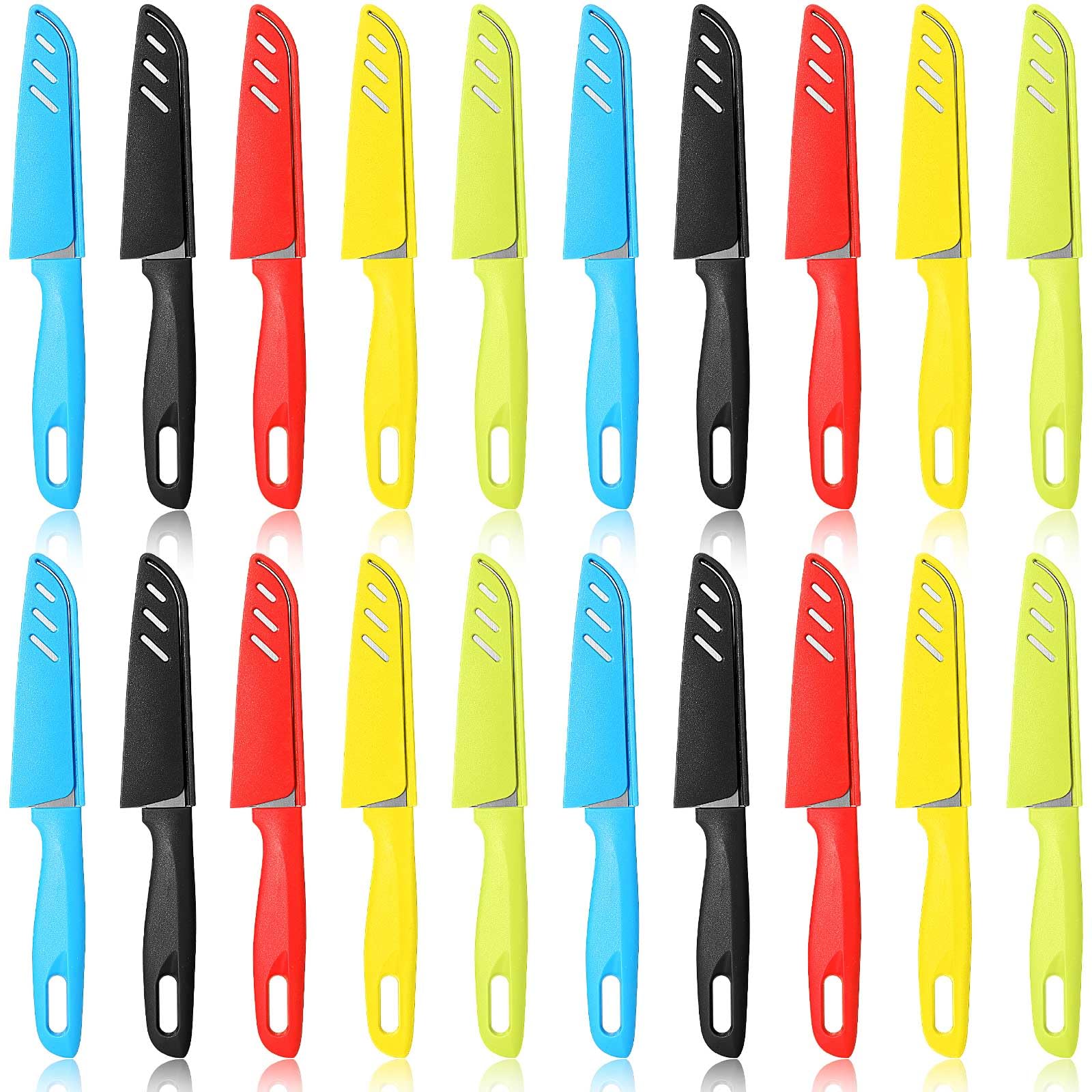 Lothee 50 Pcs Paring Knife Bulk, 5 Colors Fruit Vegetable Knife Stainless Steel Kitchen Knife Ultra Sharp Knife with Plastic Handle for Chef Cutting Peeling Cooking, 3.94 Inches Blades