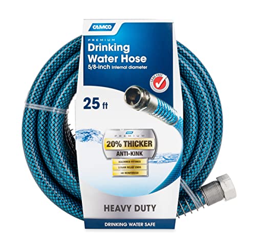 Camco TastePURE 25-Foot Premium Drinking Water Hose | Features a No-Kink Heavy-Duty Design with Machined Fittings for Extra Strength, 5/8” ID, and is Lead-Free, BPA-Free, and Phthalate-Free (22833)