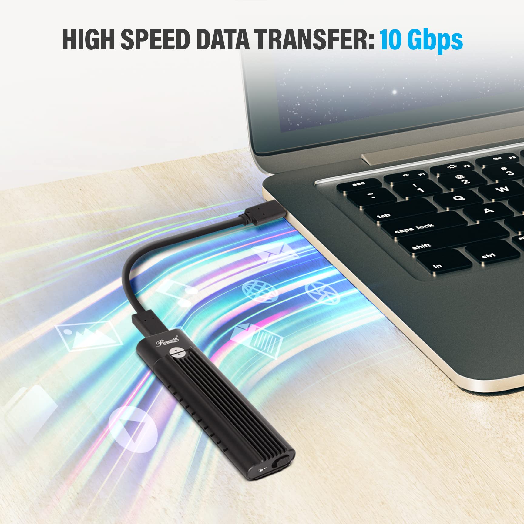 Rosewill USB-C to M.2 NVMe Tool-Free Enclosure Adapter, 10Gbps USB-C 3.1 Gen 2, Thunderbolt 3 Compatible, Supports M.2 NVMe SSDs 2230, includes USB-C and USB 3.0 Cables - RHUB-20001
