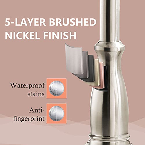 APPASO 3 Hole Kitchen Faucet with Pull Down Sprayer Stainless Steel Brushed Nickel, 2 Hole Pull Out Kitchen Sink Faucet with Side Single Handle and Soap Dispenser, 211BN