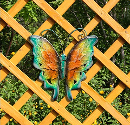 Bownew Butterfly Wall Decor Metal Outdoor Garden Hanging Art Insect Theme Decorations for Home, Yard and Patio - Yellow