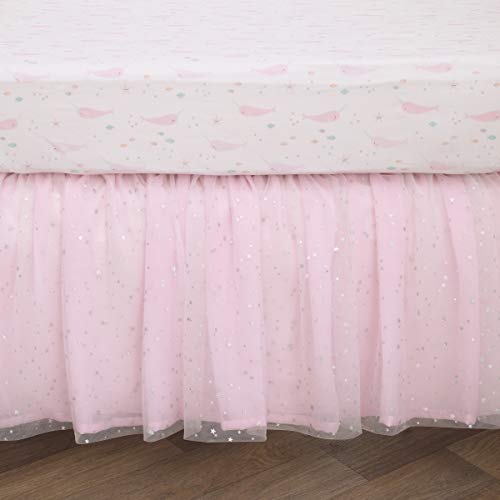 NoJo Under The Sea Whimsy Pink and Blue Whales and Narwhals 4 Piece Crib Bedding Set - Comforter, Fitted Crib Sheet, Dust Ruffle and Storage Bin