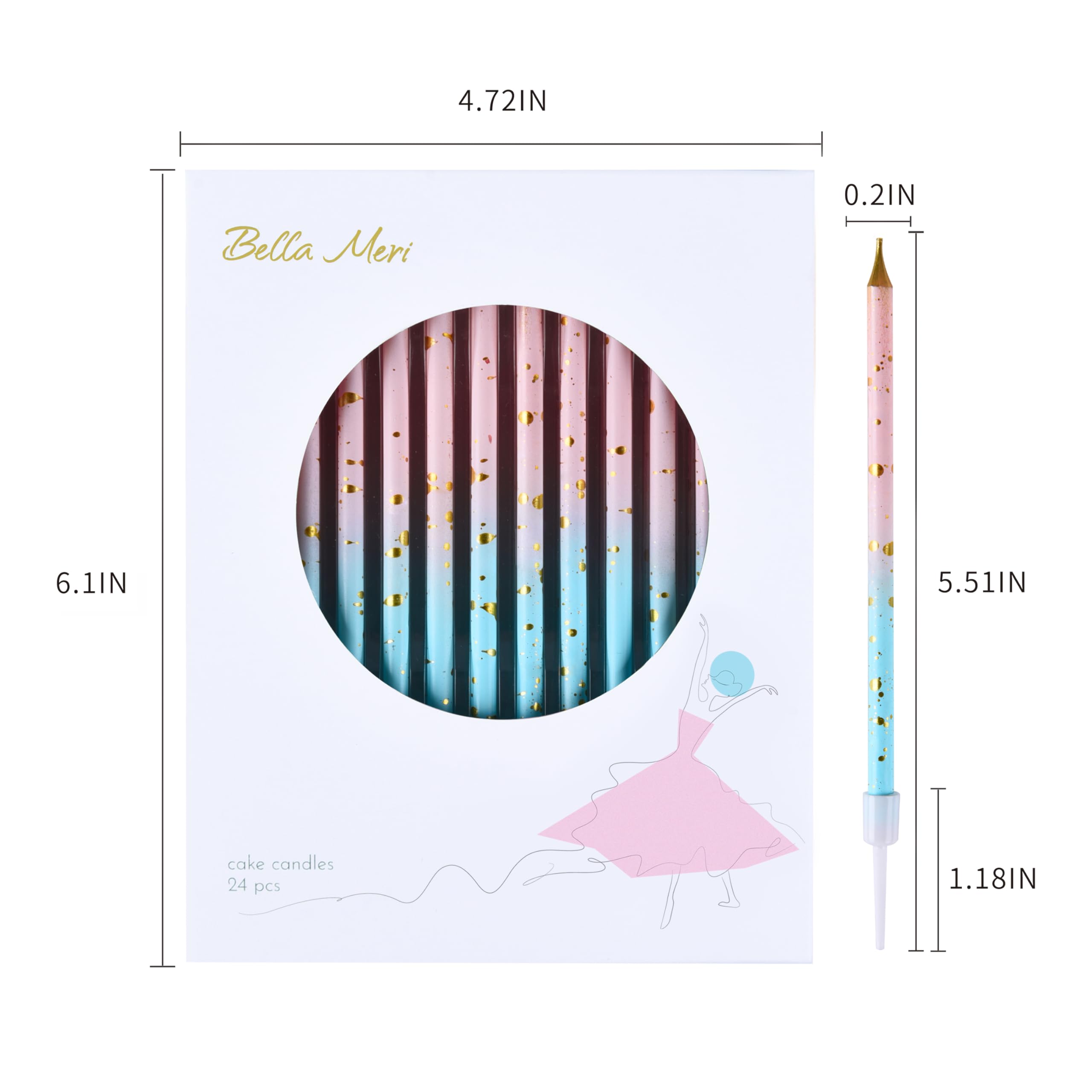 Bella Meri Pink Blue Gold Long Thin Birthday Candles, Cake Candles, Birthday Parties, Wedding Decorations, Party Candles