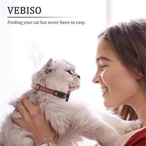Airtag Cat Collar Breakaway, Reflective Kitten Collar with Apple Air Tag Holder and Bell, Lightweight Tracker Cat Collars for Girl Boy Cats, Kittens, Puppies (Red, S)