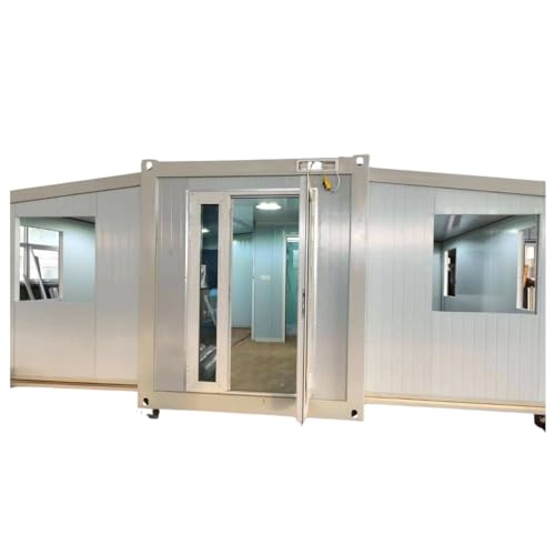 Mobile Expandable Prefab House with Restroom,Outdoor Storage Shed Tiny Home, Modern Sturdy Steel Storage House with Lockable Door and Window(19 x 20FT)
