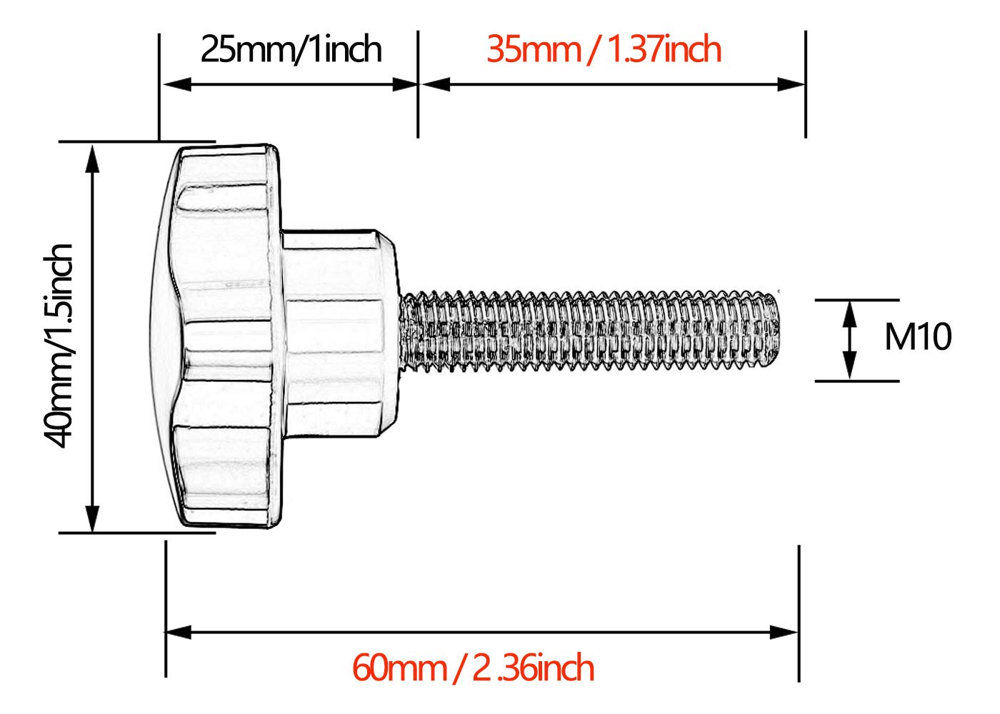 M10 x 35mm Star Shape Screw Knobs ,5-Star Stud, Tightening Screw Grip Handheld for Machine Tool,Pack of 5