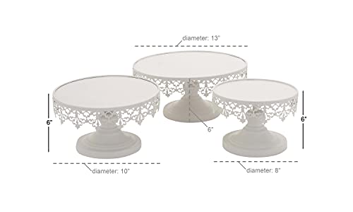 Deco 79 Vintage Metal Round Cake Stand, Set of 3 13", 10", 9"W, White