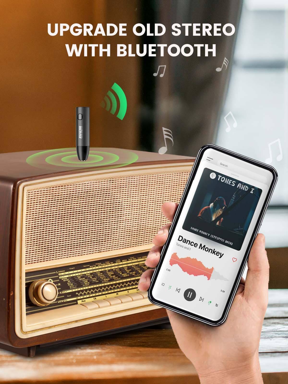 ZOACHII Bluetooth Aux Adapter for Car, Wireless Bluetooth 5.0 Audio Receiver with 3.5mm Jack for Vehicle Truck Home Stereo Speaker Headphone Music Streaming, Handsfree Calling, [1 Piece]