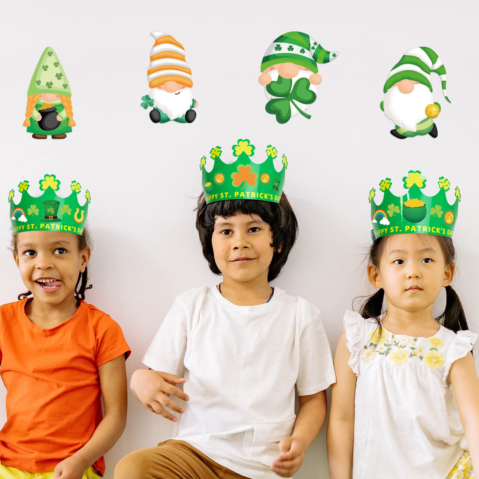 ceiba tree St. Patrick's Day Crown Crafts Kit 24 Pack Shamrock Paper Hats with Stickers for Kids Party Favors