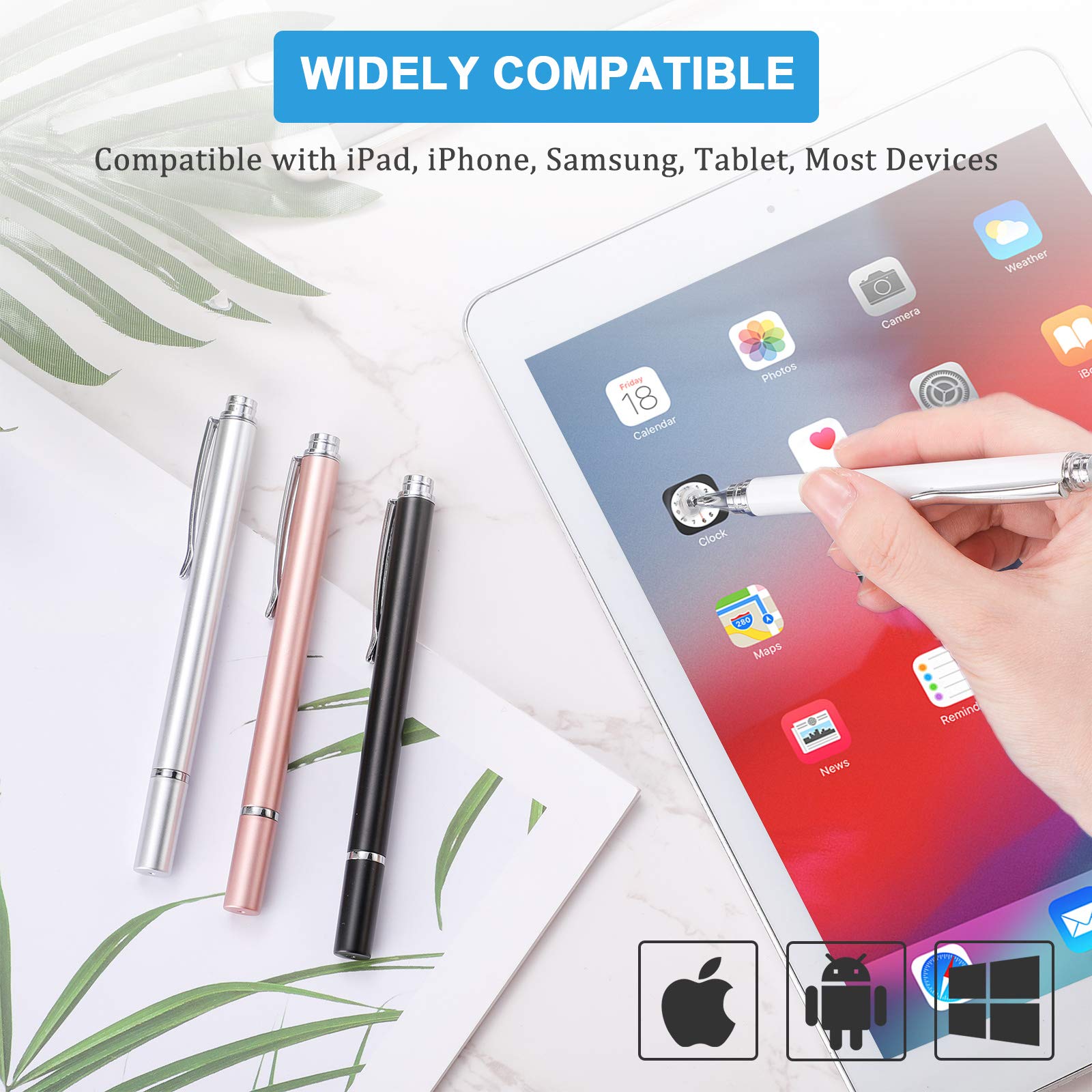 Weewooday 8 Pieces Capacitive Stylus Pens for Touch Screen, Universal Disc Fine Point Stylus Pens for Most Touch Screen Smart Devices, 4 Colors