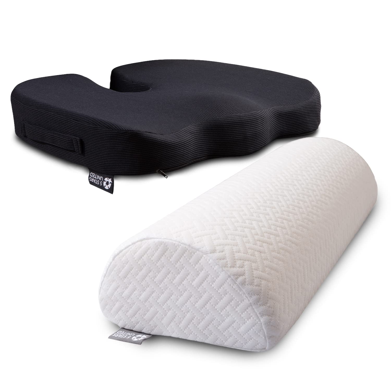 5 STARS UNITED Half Moon Bolster Semi-Roll Pillow and Seat Cushion for Desk Chair, Bundle