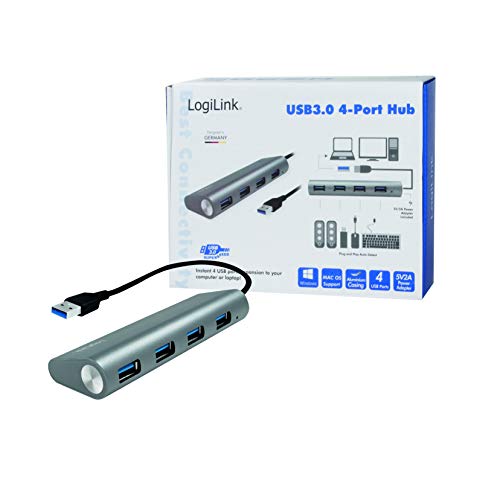 LogiLink USB Hub for PC/Laptop, Aluminium Housing Aluminium Silver 4-Port