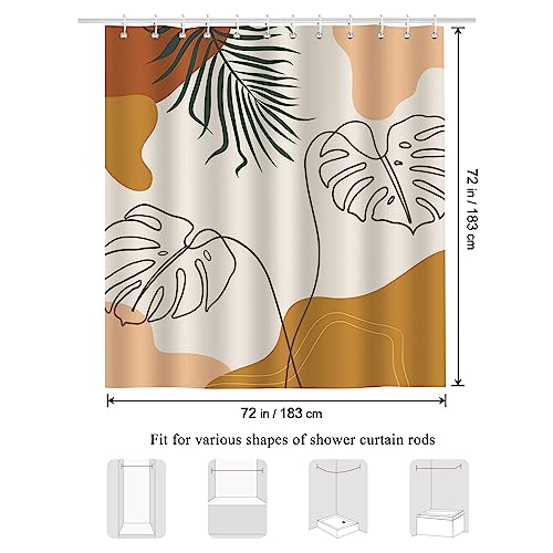 Bonhause Abstract Boho Leaf Shower Curtain Mid Century Modern Minimalist Art Decorative Bath Curtain 72 x 72 Inch Polyester Fabric Waterproof Bathroom Curtain with 12 Hooks