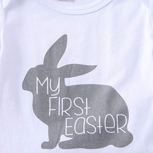 Newborn Baby Girls Boys Easter Outfits My 1st Easter Romper + Bunny Pants + Rabbit Ears Hat (Grey, 0-3 M)