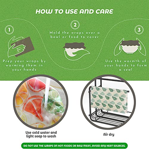 Beeswax Reusable Food Wraps - (6 Packs, 3 Sizes S,M,L, with 2 Meter Hemp Rope, Two Buttons) Plastic and Silicone Free, Eco-friendly Wrap, Wax Paper for Food,Yellow Lemon