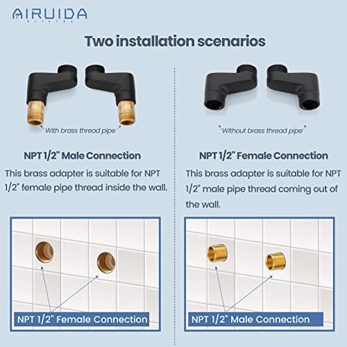Airuida Matte Black Wall Mount Kitchen Faucet, 6 Inch(15cm) Spout Wall Mount Laundry Sink Faucet, Adjustable Center Double Handles Hot and Cold Water Mixer Tap 360 Rotatable Restaurant Faucet