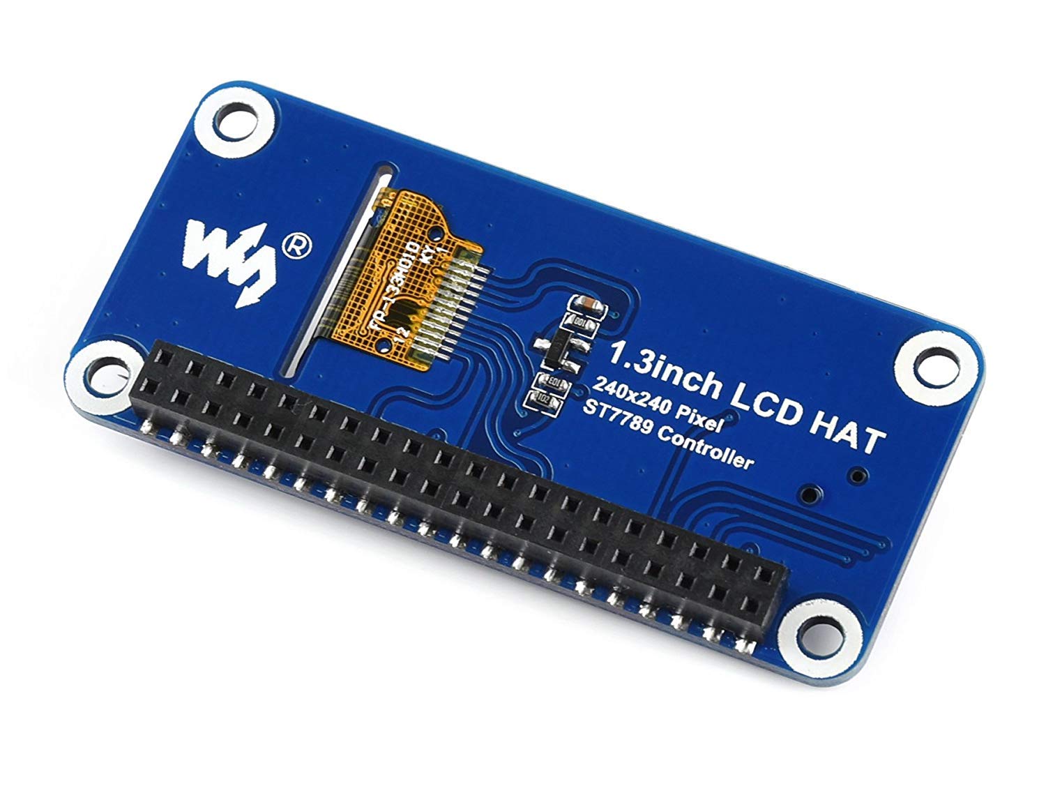 Waveshare 1.3inch IPS LCD Display HAT for Raspberry Pi 240x240 Pixels with Embedded Controller Communicating via SPI Interface.