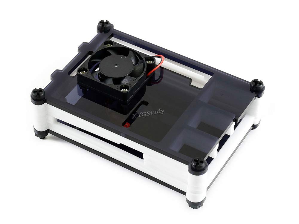 XYGStudy Black/White Acrylic Fully Protection Cover Case for Raspberry Pi 4 Model B, with Cooling Fan (PI4-CASE-B)