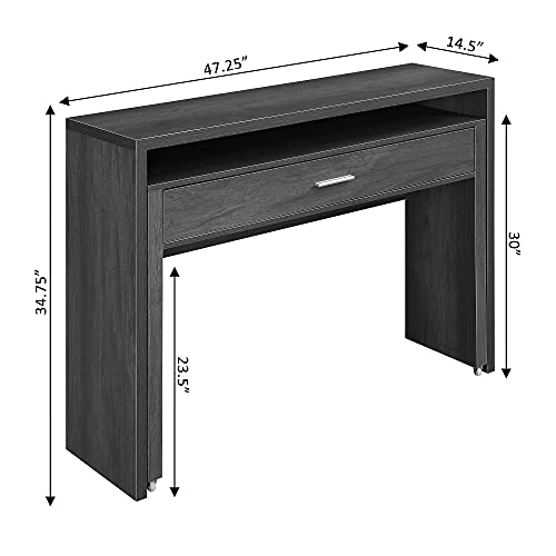 Convenience Concepts Newport JB Console/Sliding Desk with Drawer and Riser, Charcoal Gray