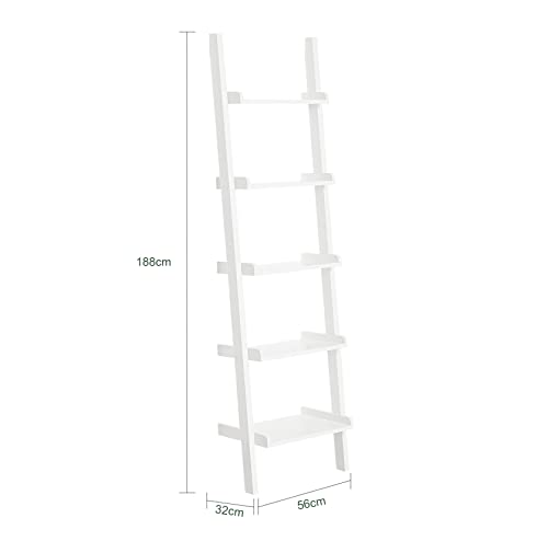 Haotian FRG17-W, White Modern 5 Tiers Ladder Shelf Bookcase, Storage Display Shelving Wall Shelf