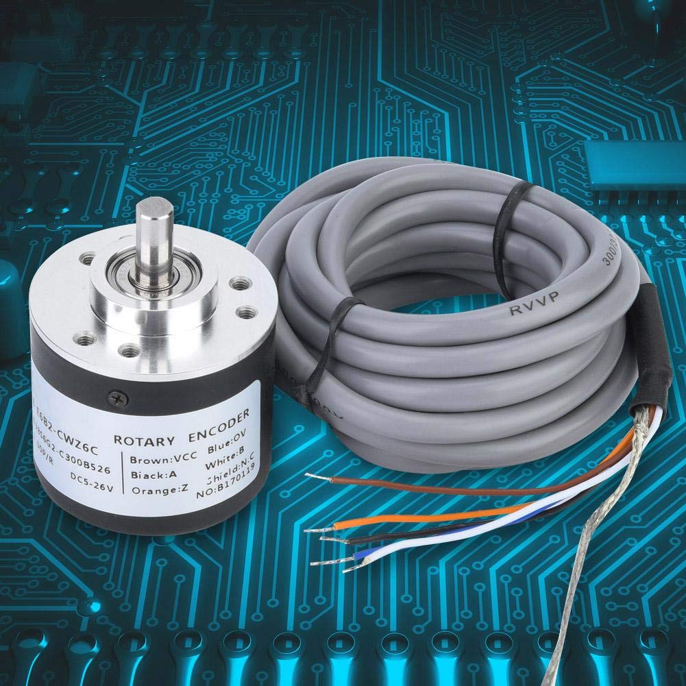 5-26V DC Incremental Rotary Encoder, E6B2-CWZ6C 38mm Diameter NPN Open-collector Output ABZ 3 Phase General-purpose Rotary Encoder with 2m Wiring Wire(300P/R)