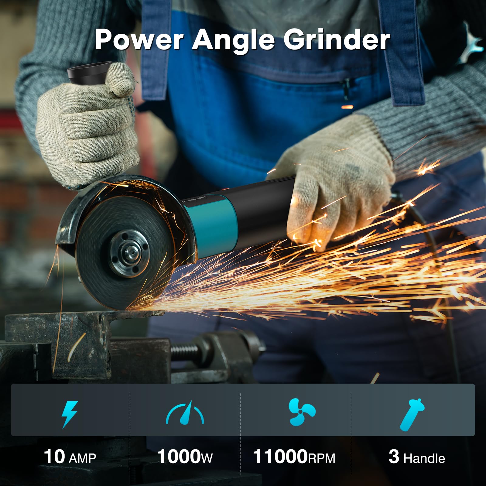 Avhrit Angle Grinder,10 Amp 4-1/2 inch Corded Angle Grinder Tools,11000 RPM Metal Grinder with 5 Cutting/3 Grinding/2 Flap Discs,Small Angle Grinder Tool for Cutting, Grinding, Polishing