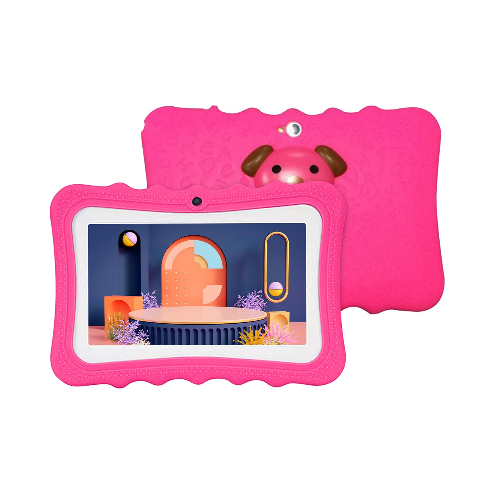 7-inch Children's Tablet Computer 1+8G Android Tablet Cartoon Front And Rear Dual Camera Tablet Children's Early Education Learning Machine Parent-child Gift, Shockproof Case, Educational, Games (Red)