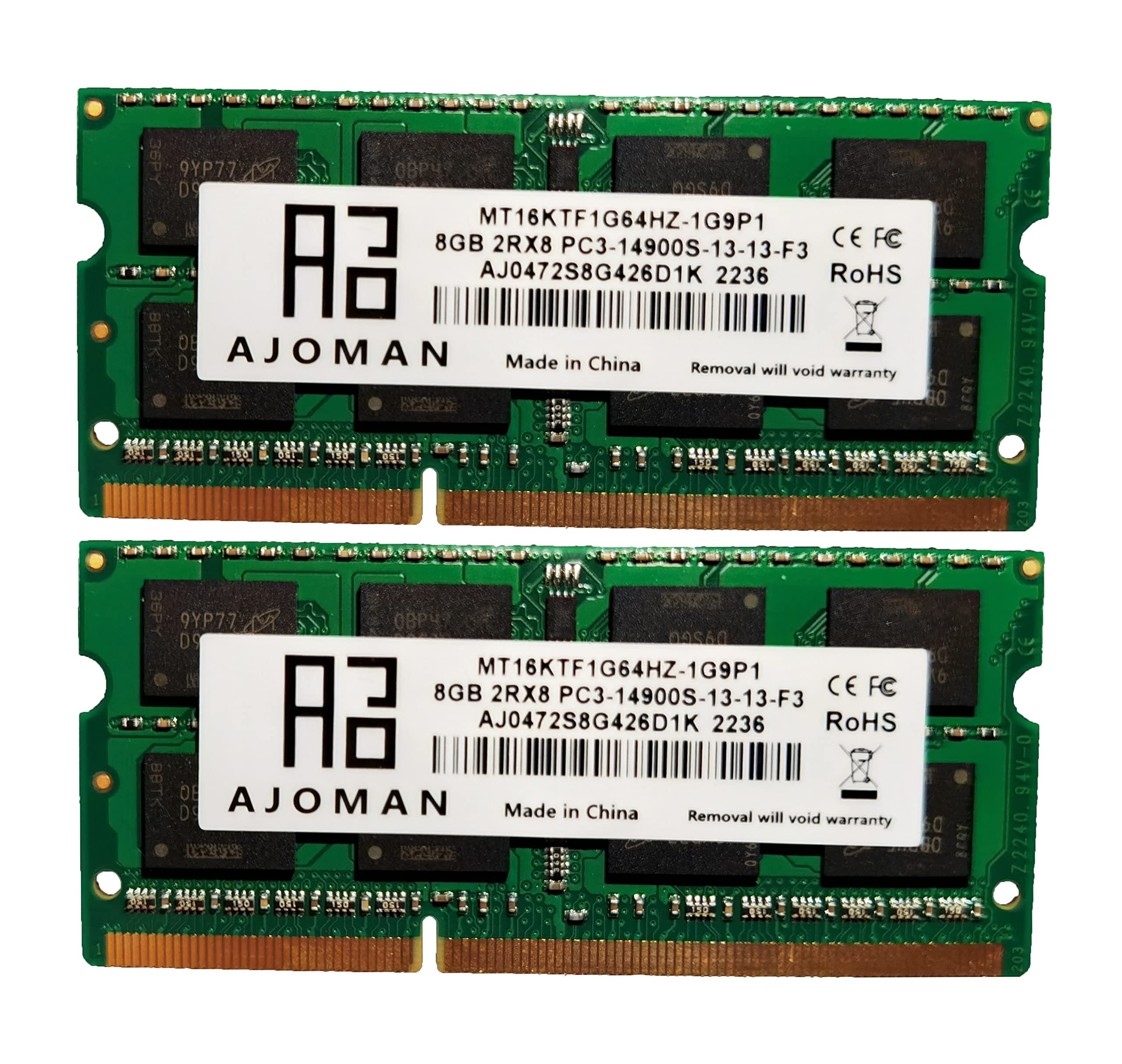 AJOMAN 16GB(8GBx2) 1866 Sodimm PC3L-14900S DDR3 DDR3L 1867 Laptop RAM 2Rx8 1.35V Non-ECC Unbuffered 204Pin Notebook Memory SDRAM(Kit 2)