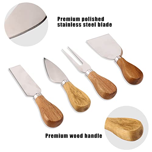 olelo 4 Pieces Cheese Knives Set Includes 4 Stainless Steel Cheese Slicer Cheese Cutter with Wooden Handle & 1 Wooden Magnetic Block Standā¦